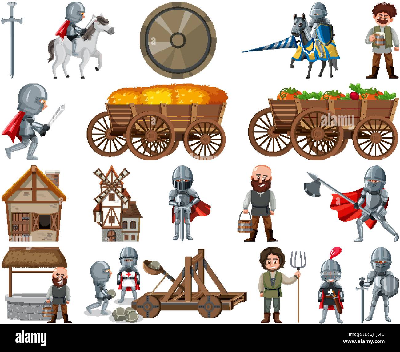 Medieval cartoon characters and objects illustration Stock Vector Image ...