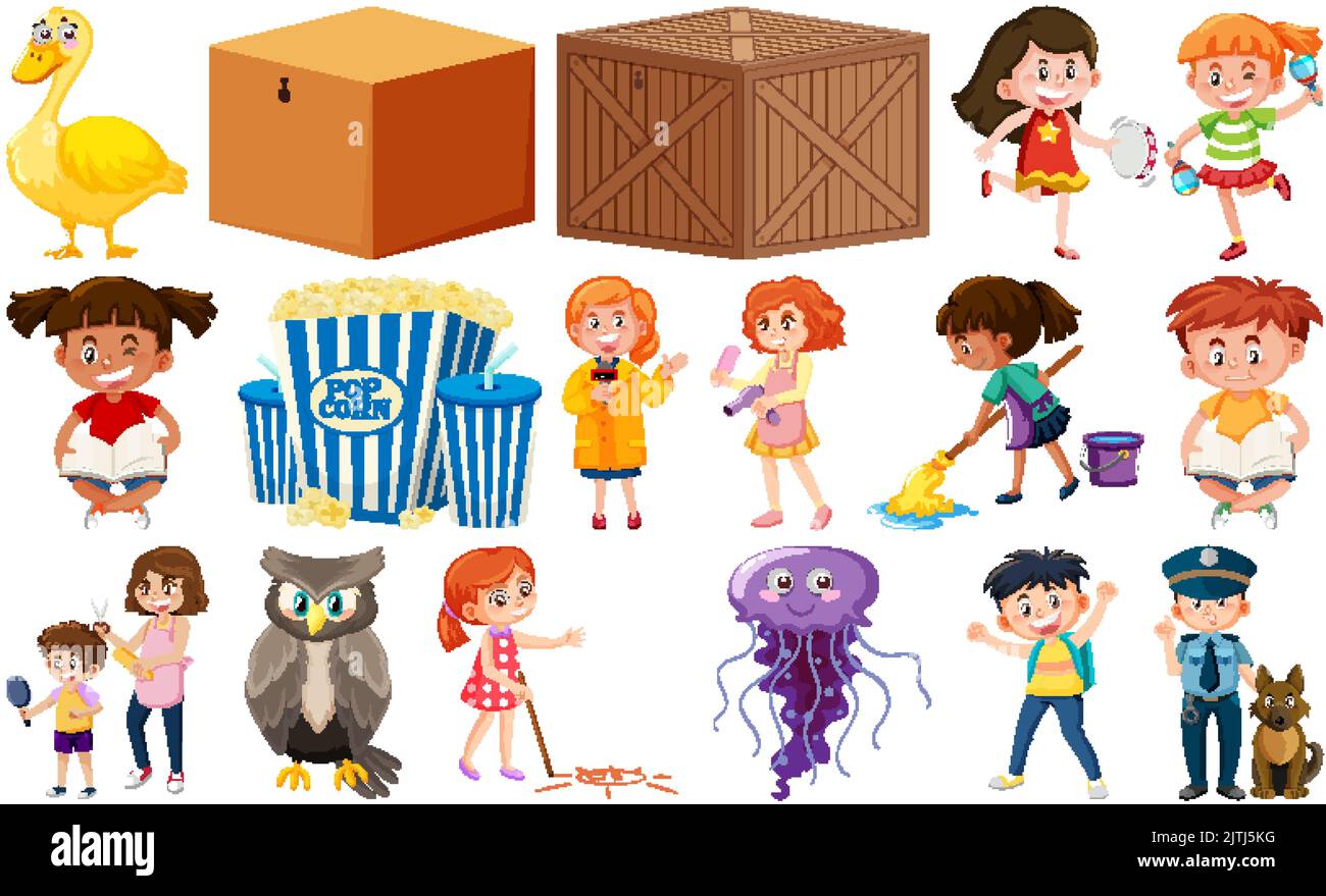 Set of different cute kids and objects illustration Stock Vector Image ...