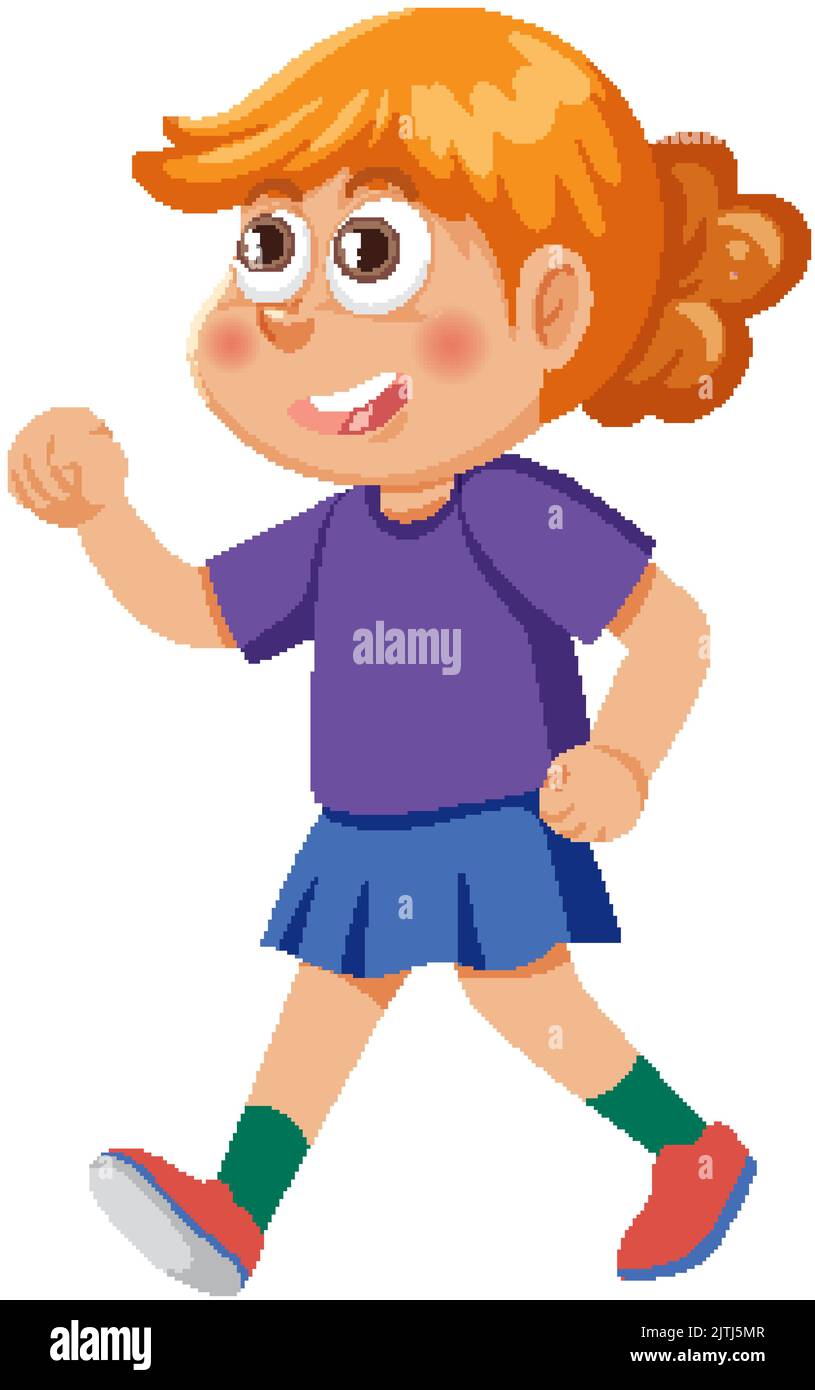 Cute girl walking cartoon character illustration Stock Vector Image ...