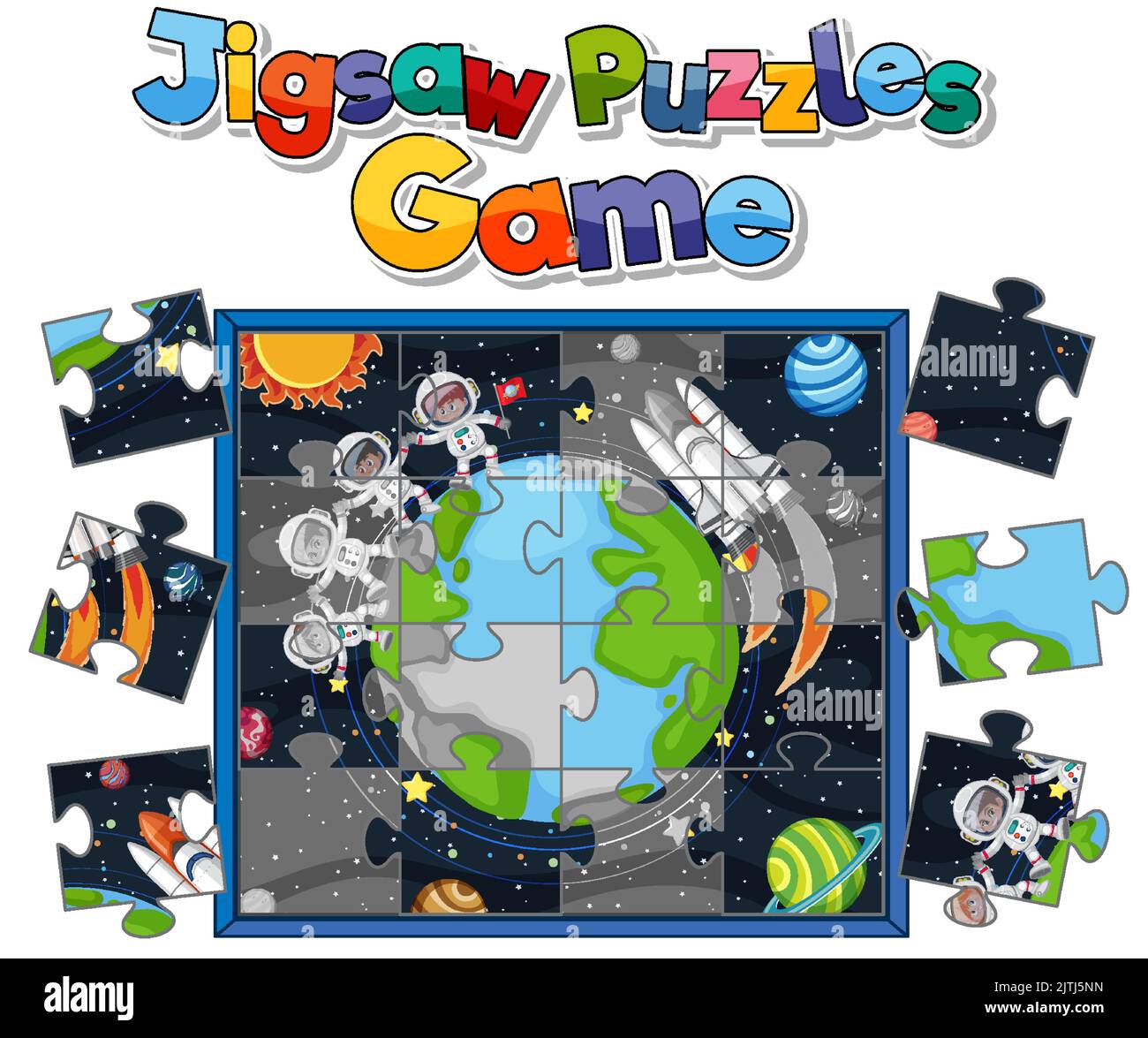 Astronaut in space photo puzzle game template illustration Stock Vector ...