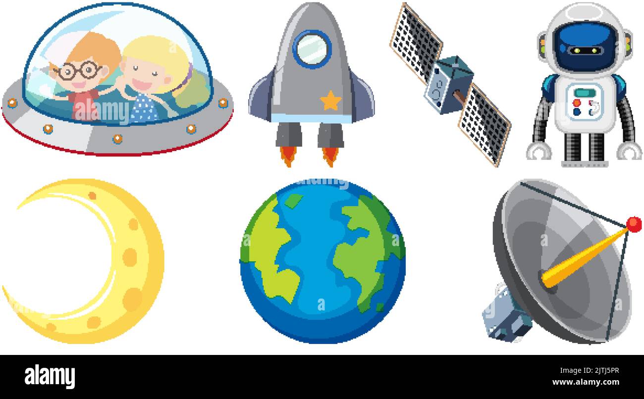 Set of space cartoon characters and objects illustration Stock Vector ...