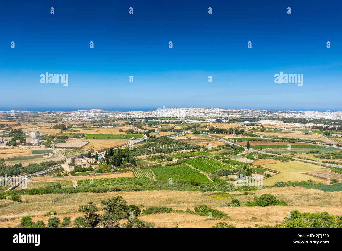 Landscape of the Malta countryside with Valletta on the background ...