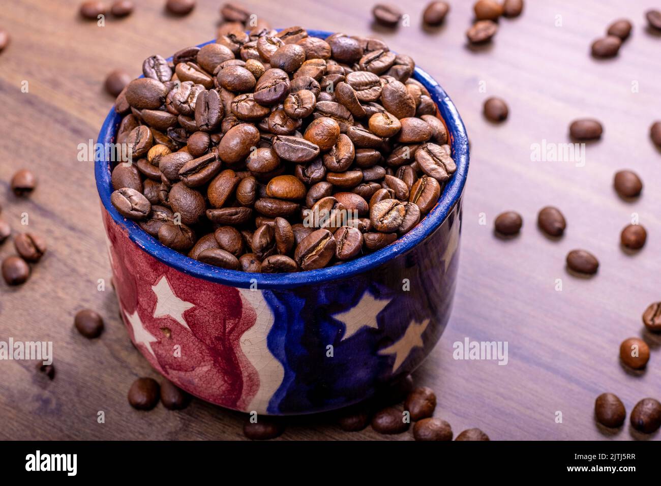 International Coffee Day concept. October 1st. Mug with American flag ...