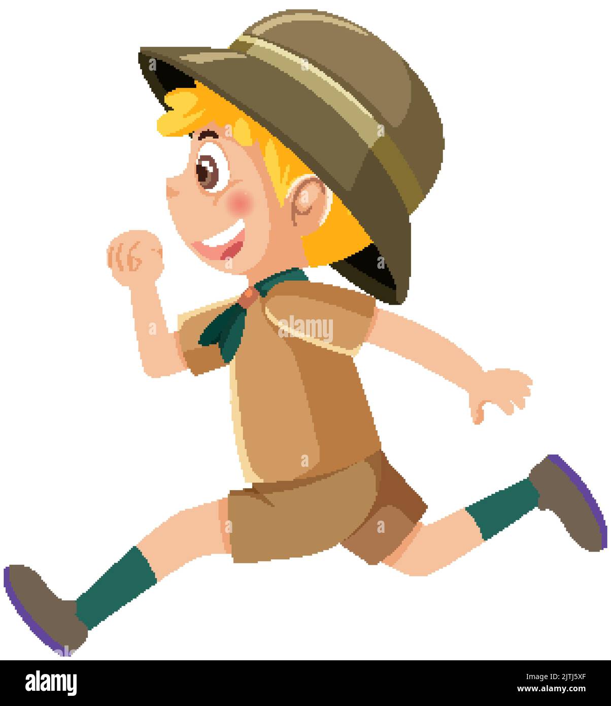 Cute boy scout cartoon character playing guitar running illustration ...