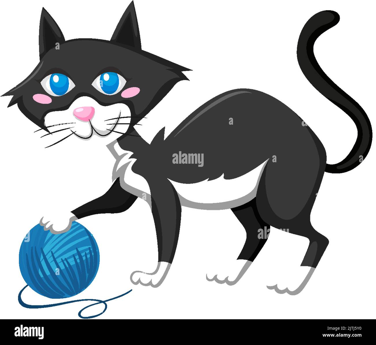 Feline cat playing with yarn ball illustration Stock Vector Image & Art ...