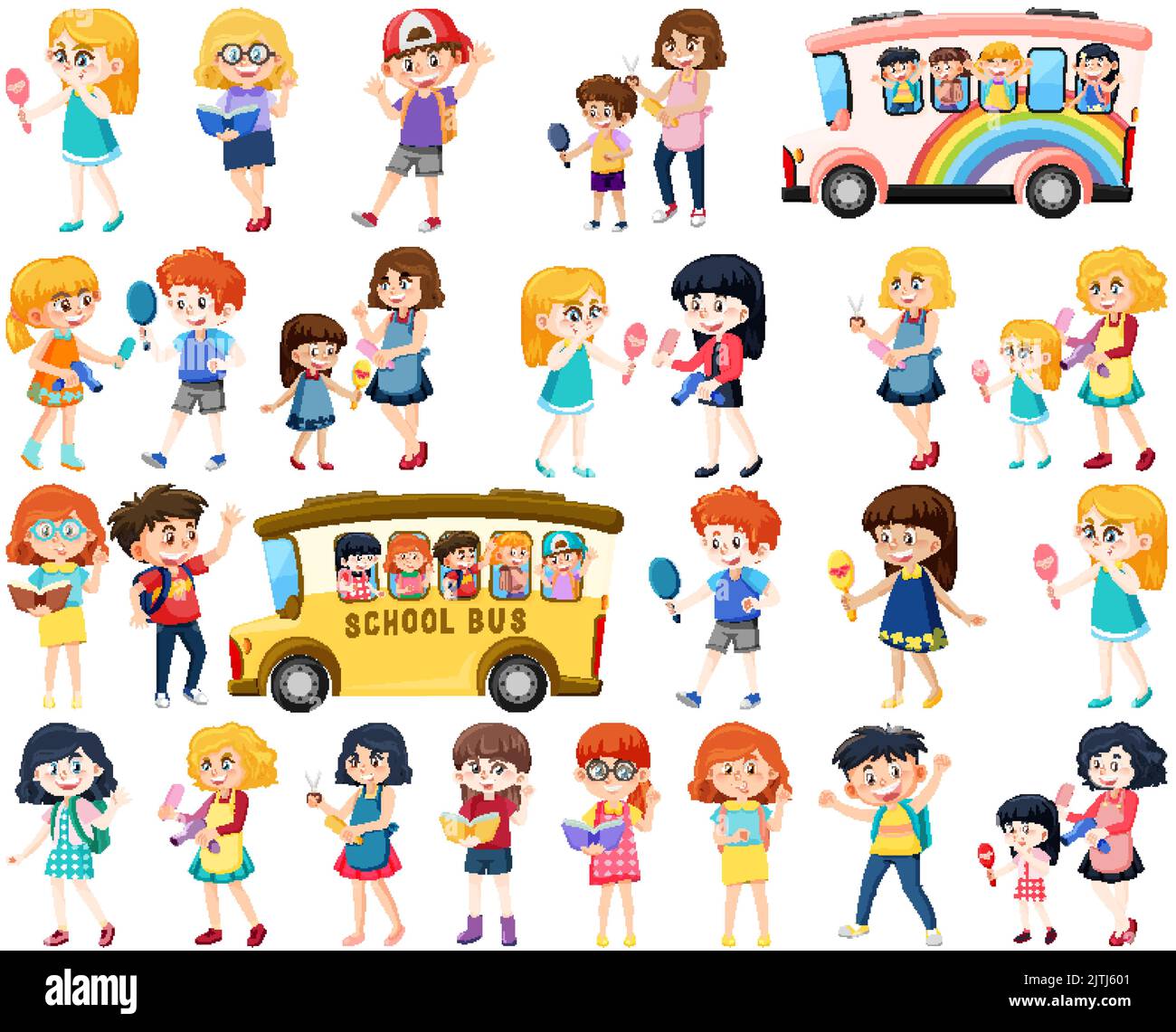 Set of cute school kids cartoon characters illustration Stock Vector ...