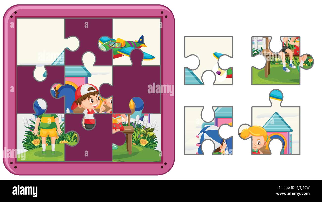 Children photo jigsaw puzzle game template illustration Stock Vector ...