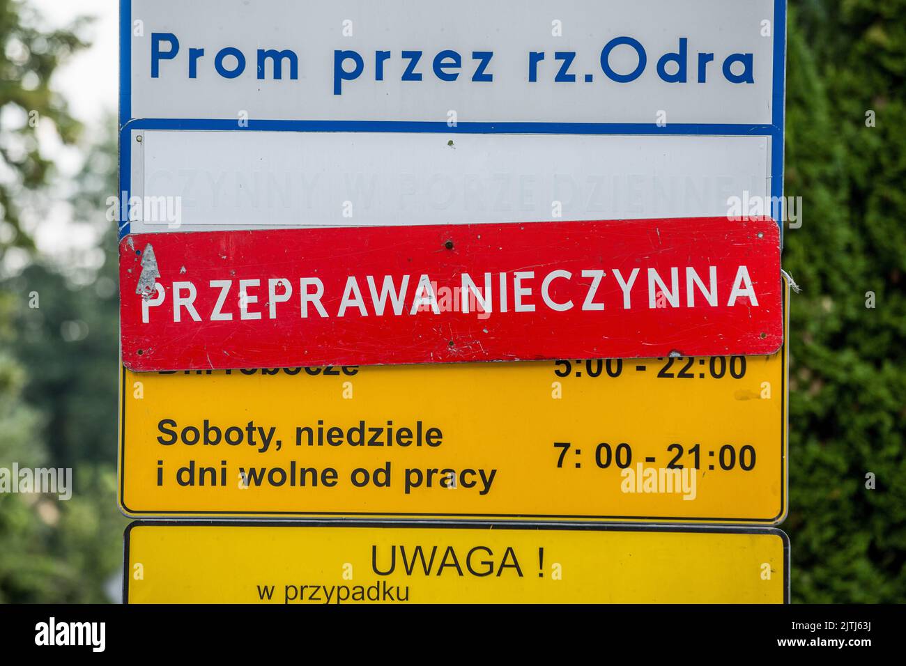 "Ferry crossing closed" sign seen in Pomorsko, Poland. In recent months ...