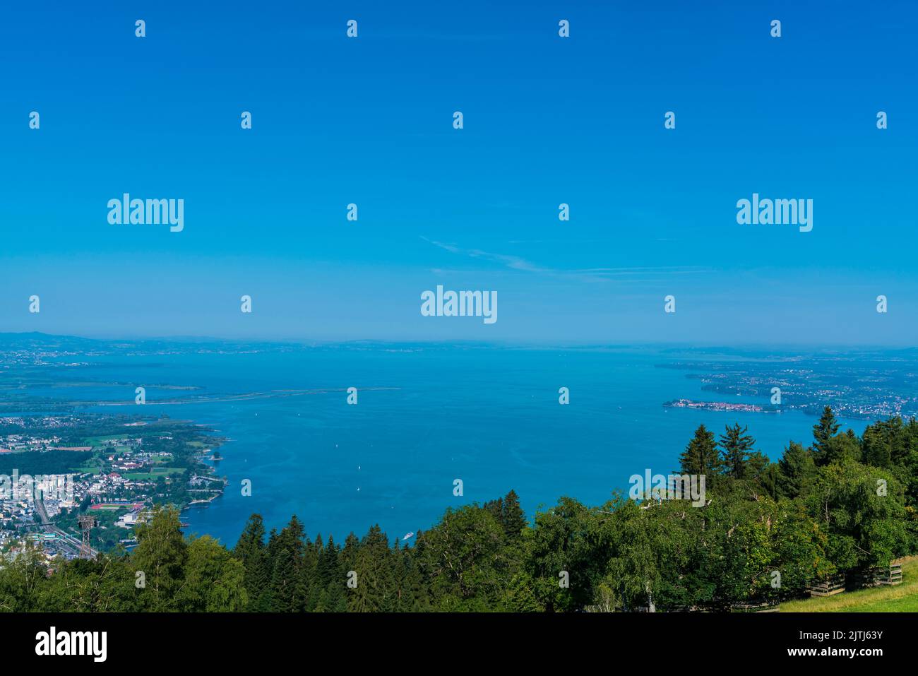 Germany, Bodensee (lake constance) panorama coast view to lindau island ...