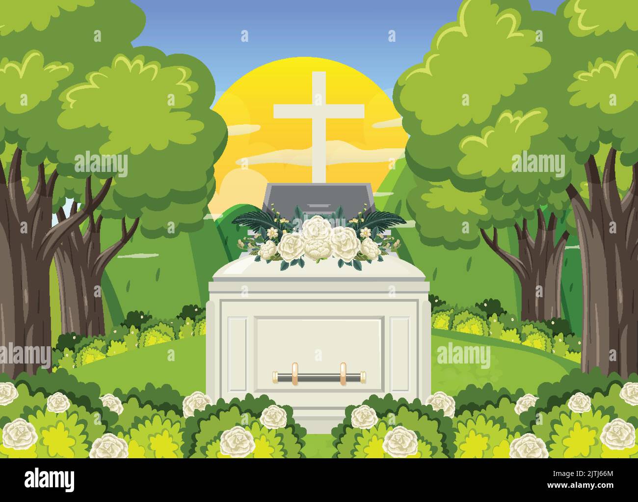 Coffin at funeral ceremony illustration Stock Vector Image & Art - Alamy