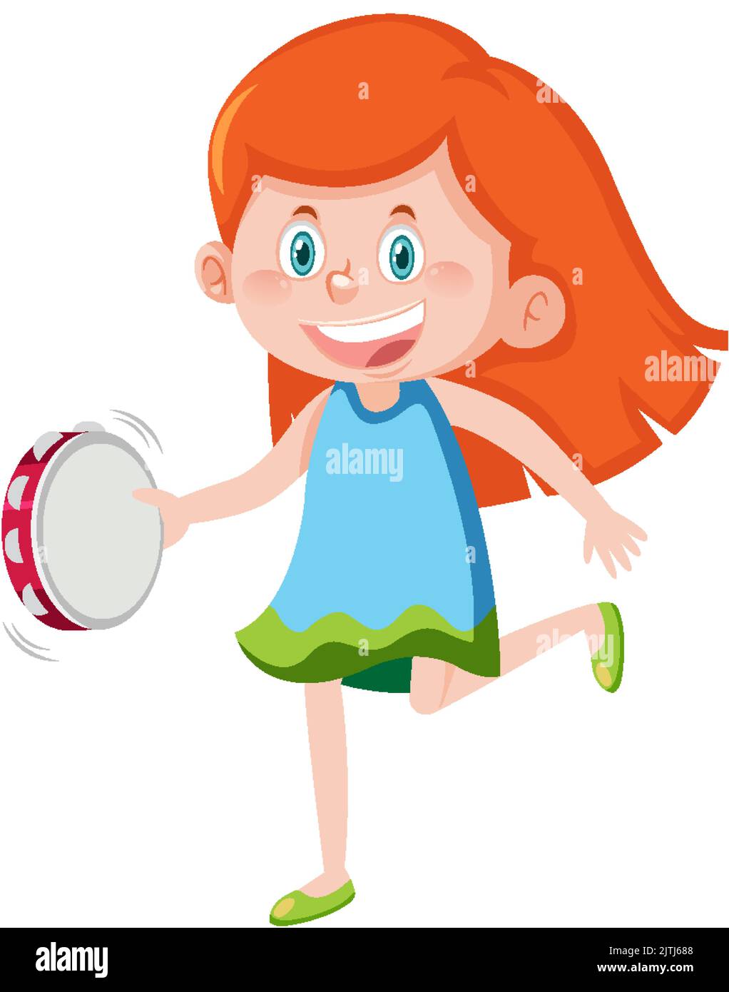 Cute girl playing tambourine illustration Stock Vector Image & Art - Alamy