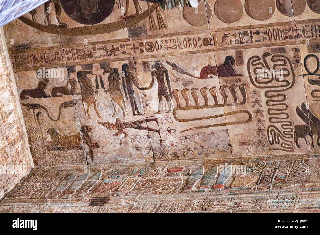 Colorful pharaonic carvings at ceiling of Khnum temple in Esna, Luxor ...