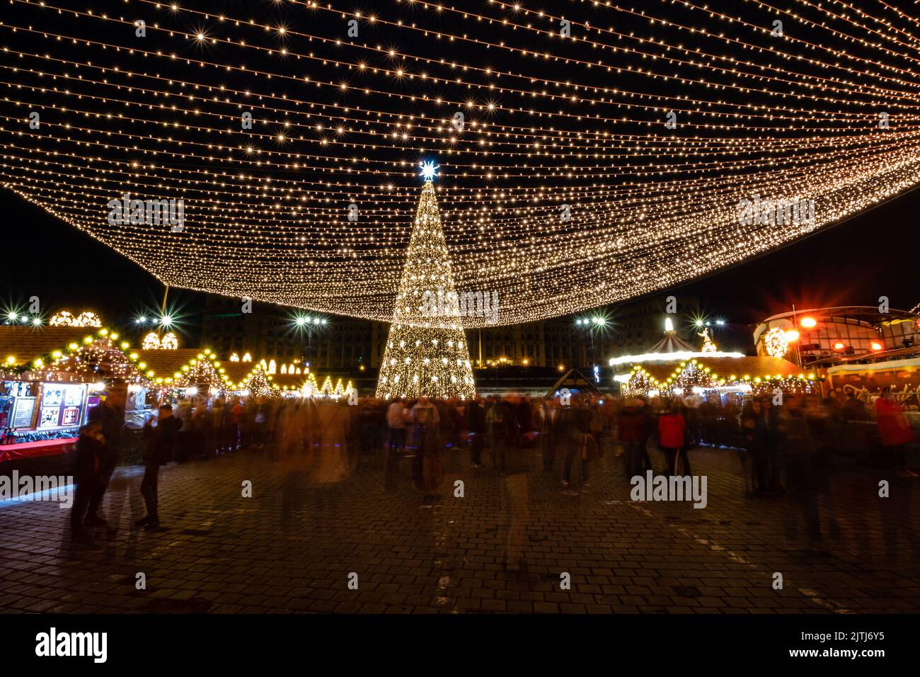 Bucharest Christmas market at night Stock Photo - Alamy