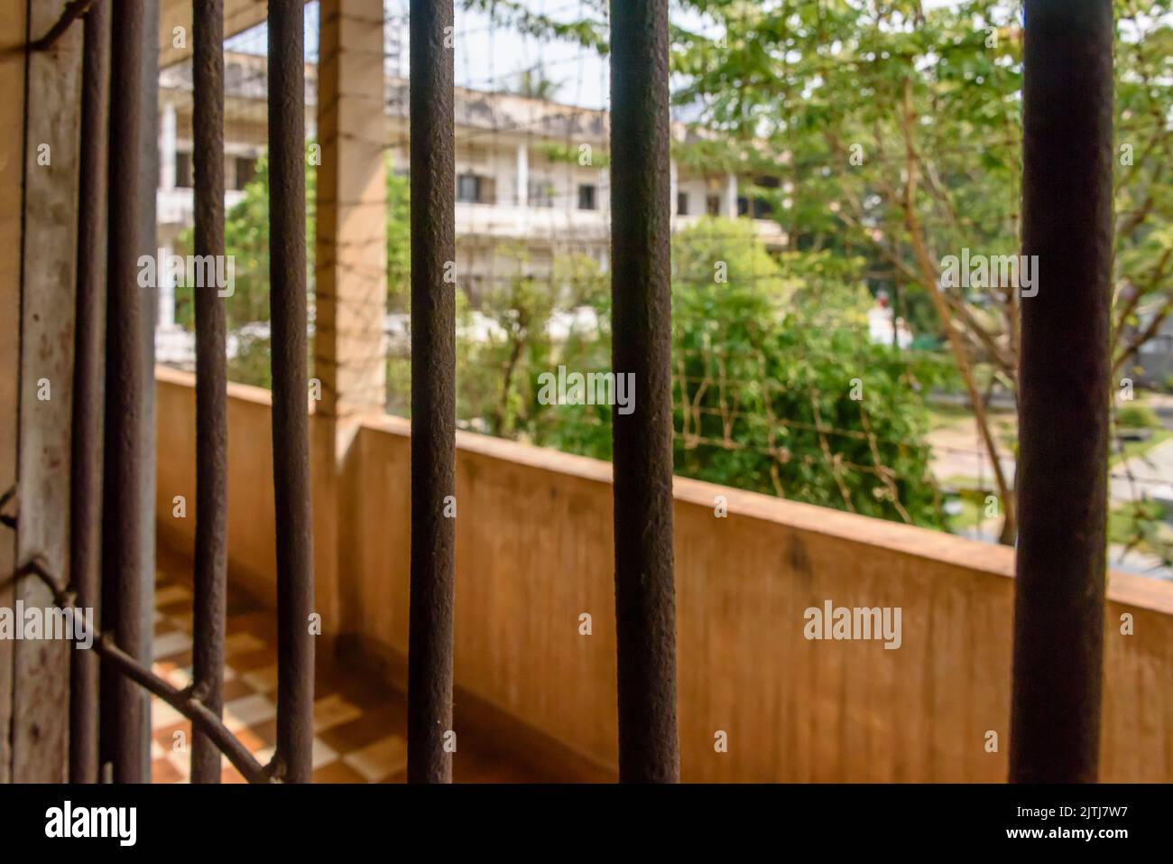 Bars on the windows of the Tuol Sleng Genocide Museum, Phnom Penh ...