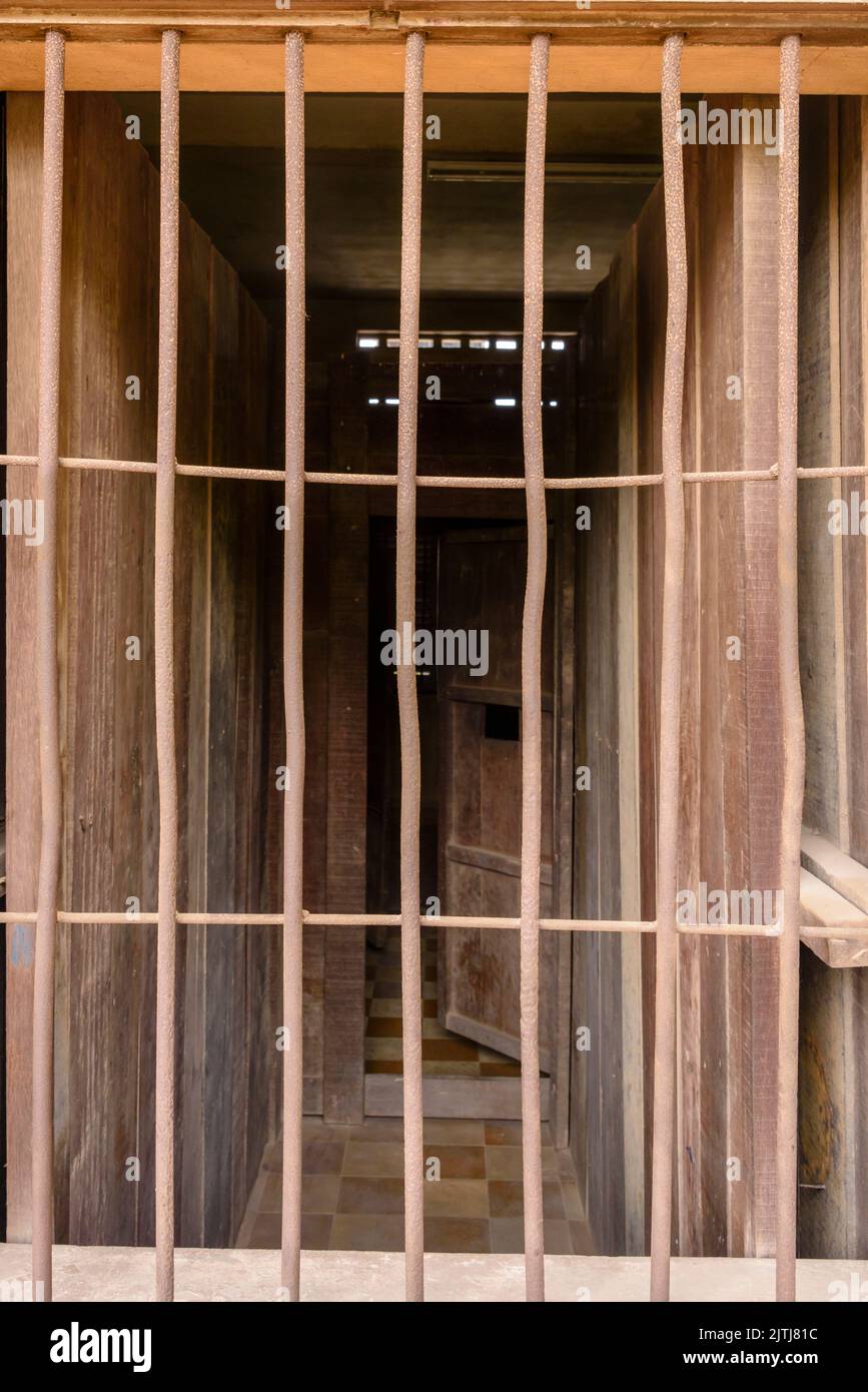 Bars on the windows of the Tuol Sleng Genocide Museum, Phnom Penh ...