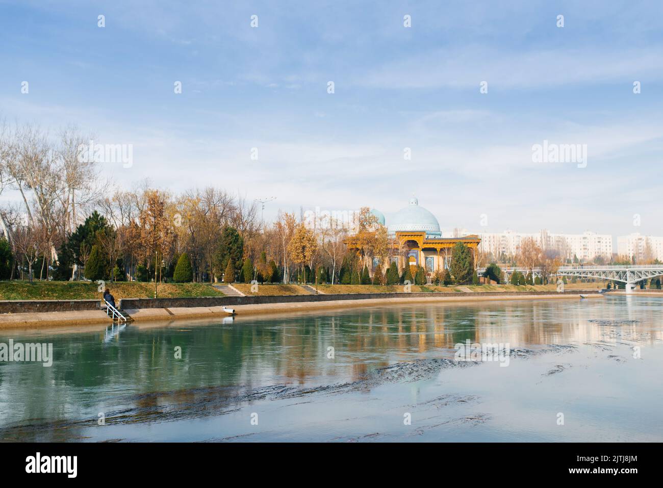 Tashkent. Uzbekistan. November 2021. The embankment of the Ankhor River ...