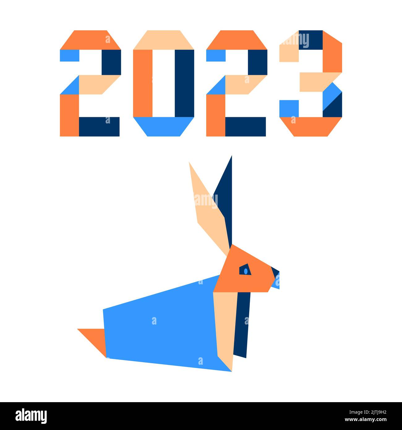 Happy new year Vector illustration with origami 2023 year numbers Bunny ...