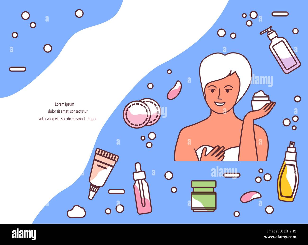 Vector Illustration Cosmetic Products Ad Skin Care Ad Woman Applying Moisturizing Cream