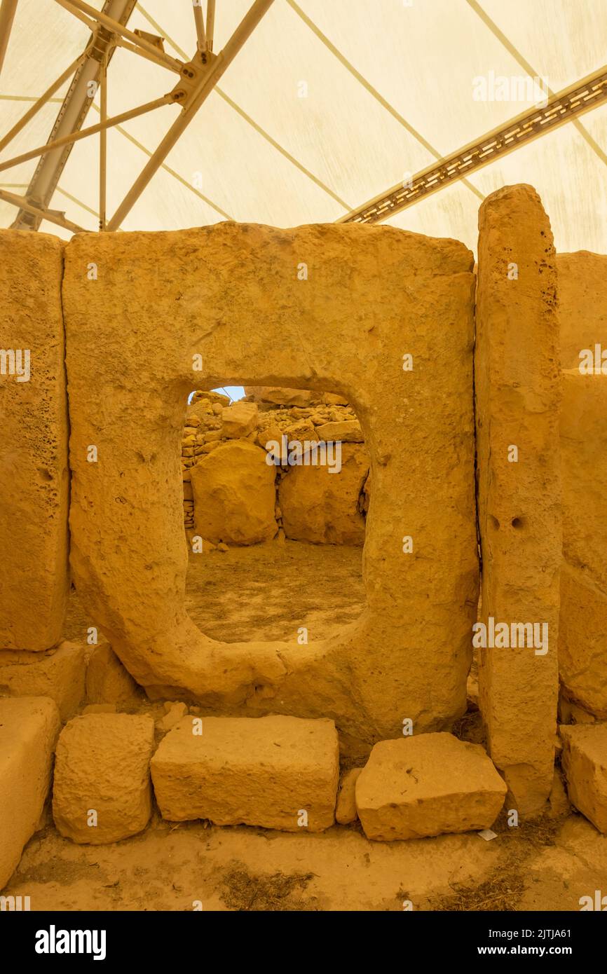 Megalithic ancient temple at the Hagar Qim Complex in Qrendi Malta ...