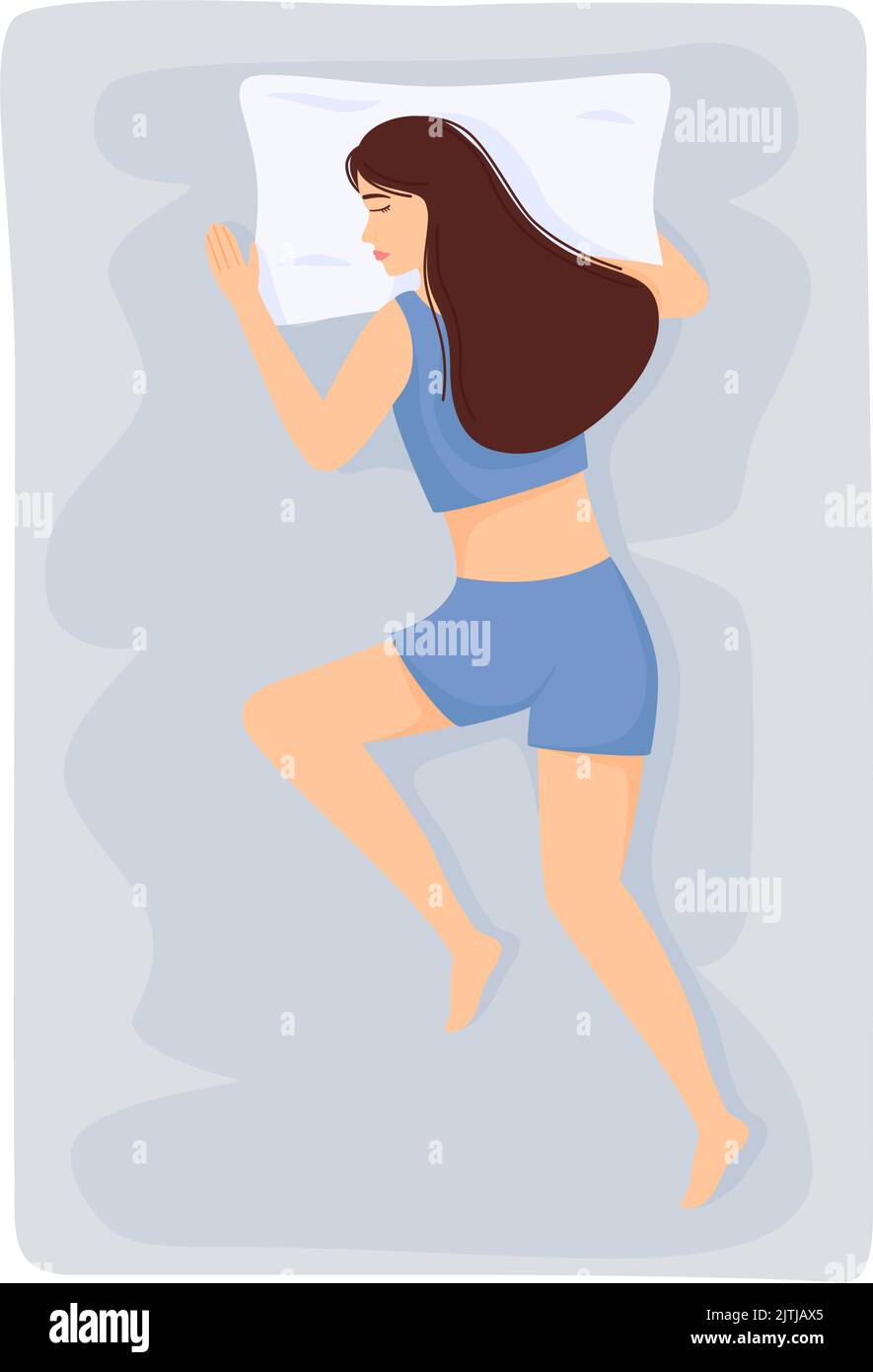 Woman sleeps. Girl in pajamas sleeping on bed. Vector illustration ...