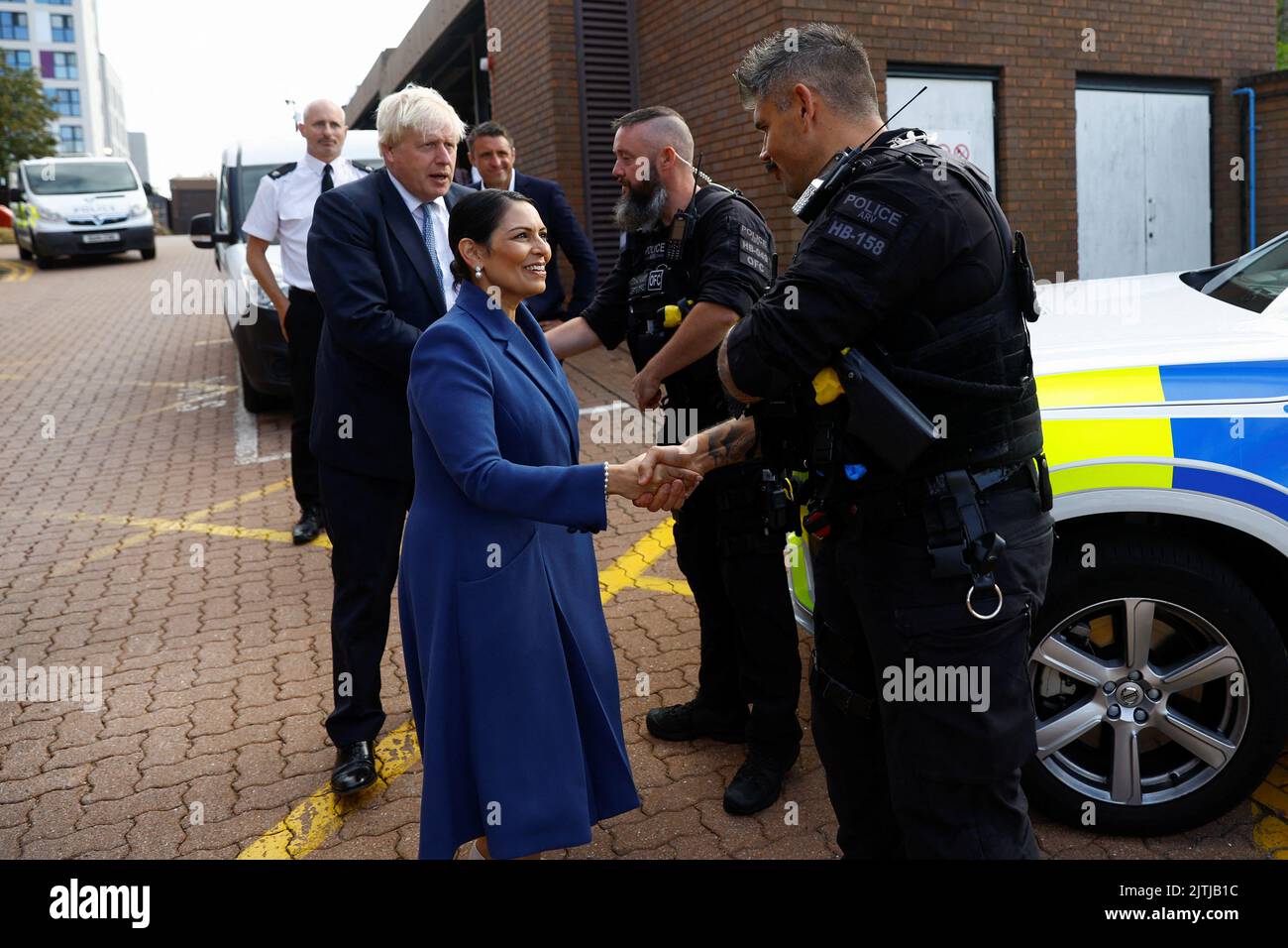 Prime Minister Boris Johnson and Home Secretary Priti Patel view an ...
