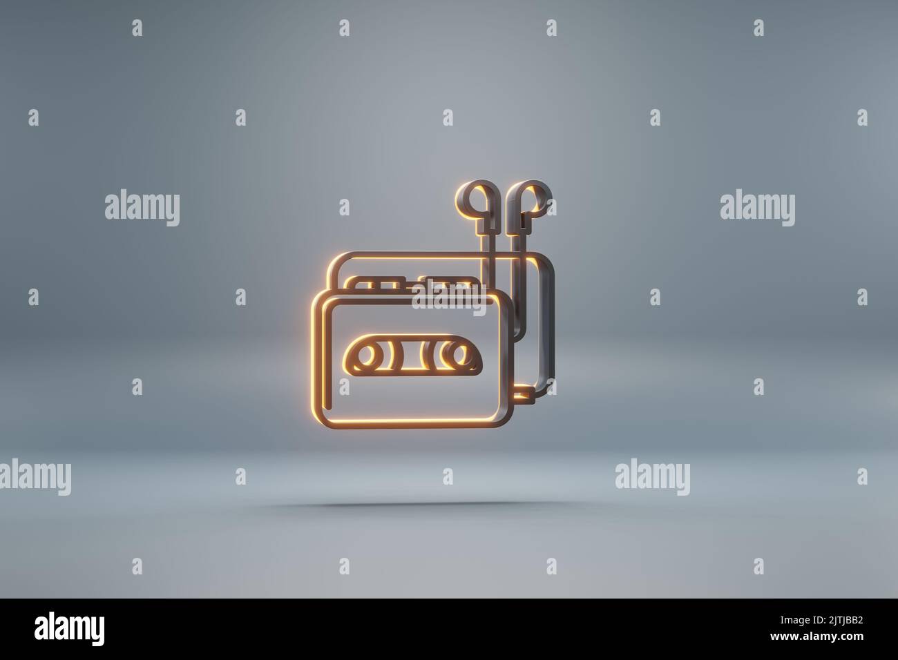 Beautiful black Walkman and Earphones with yellow light symbol icons on ...