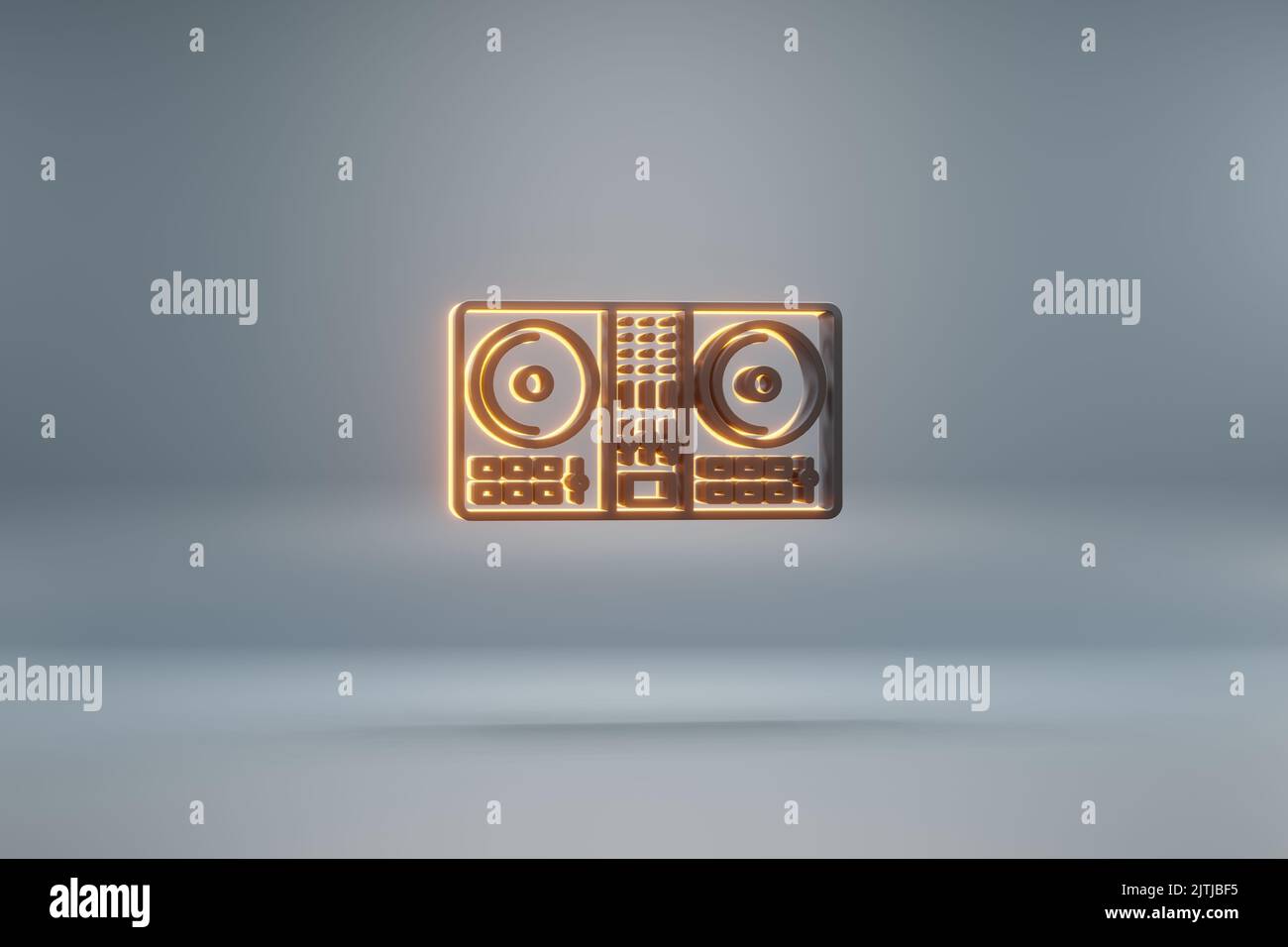 Beautiful black DJ Mixer with yellow light symbol icons on a blue ...