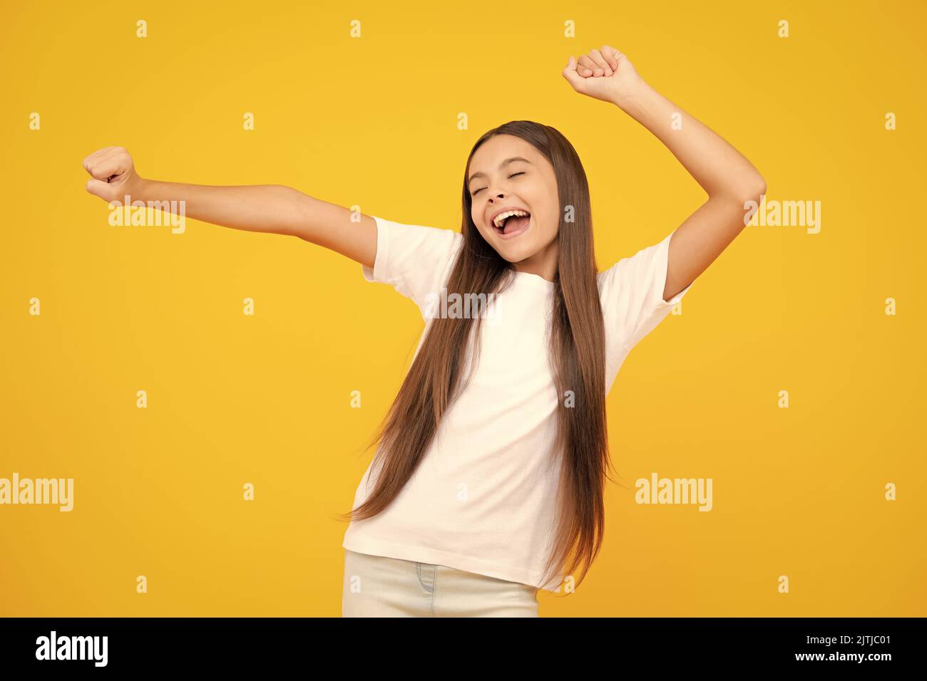 Excited teenager, glad amazed and overjoyed emotions. Portrait of ...