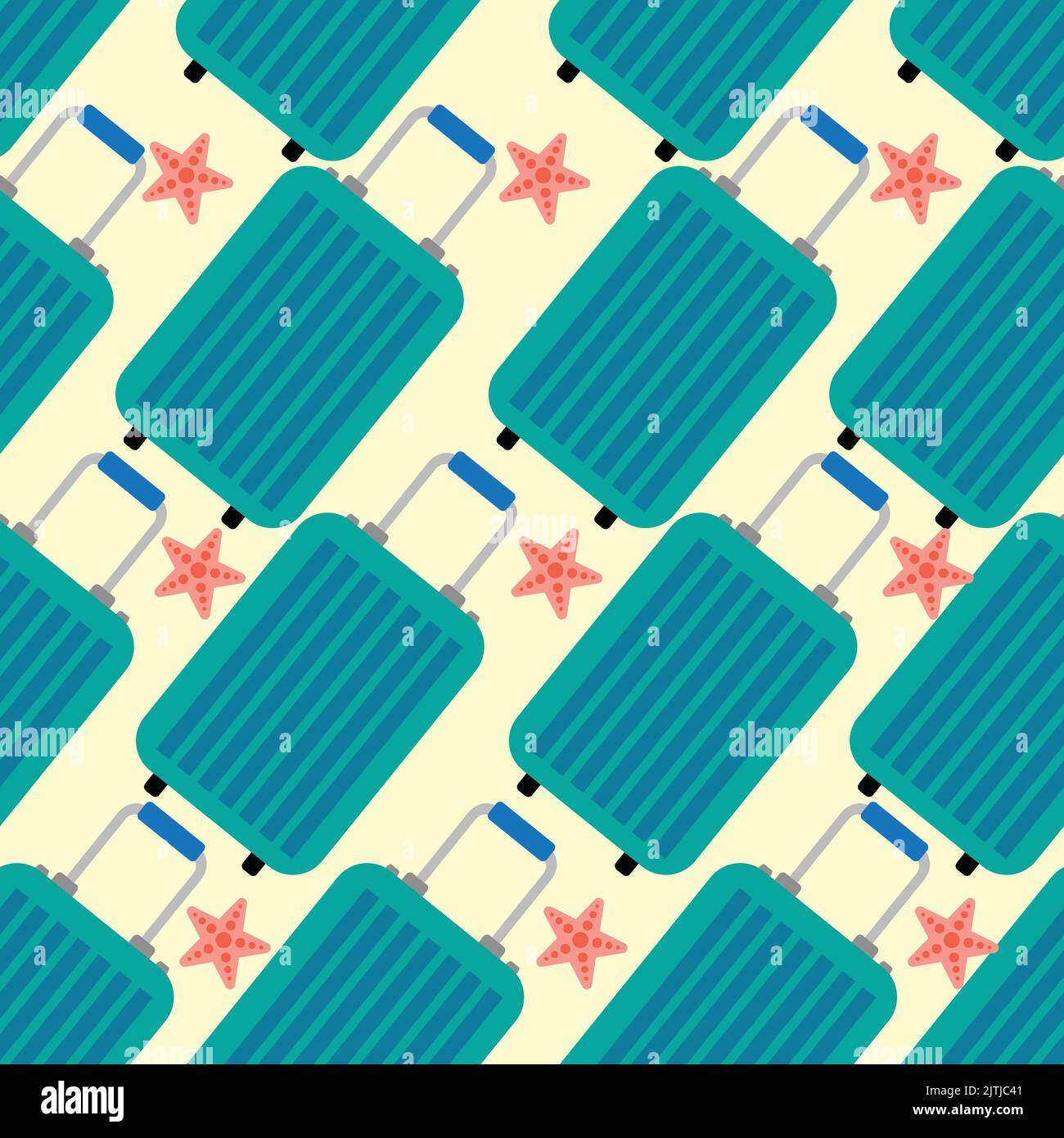 The editable seamless pattern of blue trolley bags and starfishes on ...