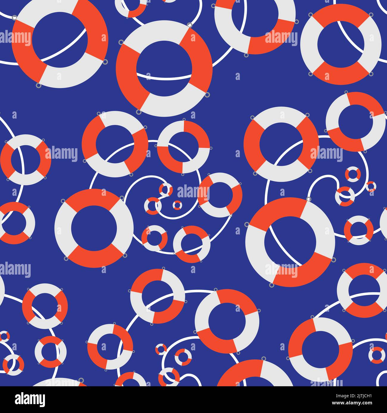 The seamless pattern of life-saving buoy rings and spirals on the blue ...