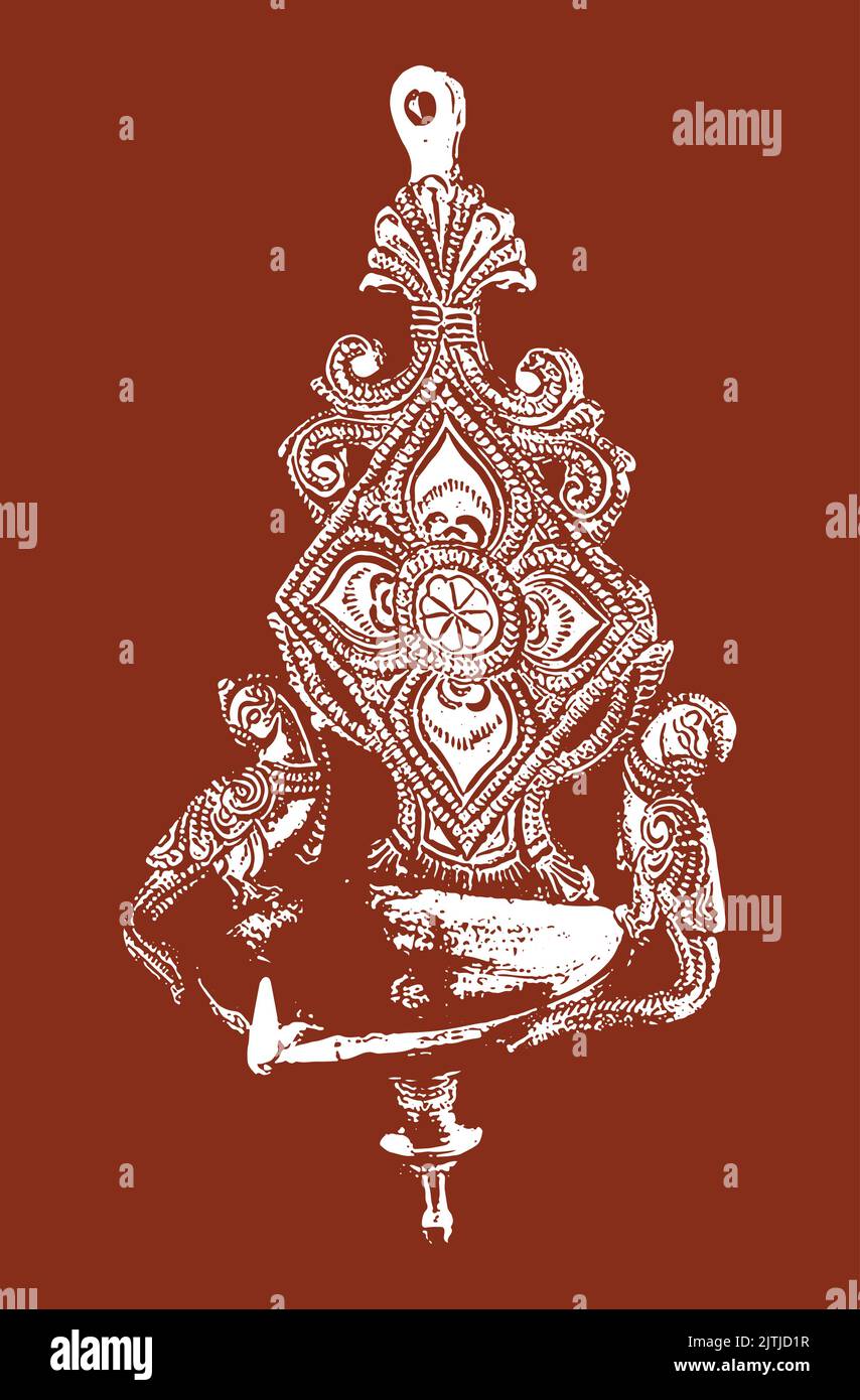 An outline of drawing or sketch of traditional metal oil lamp Stock ...