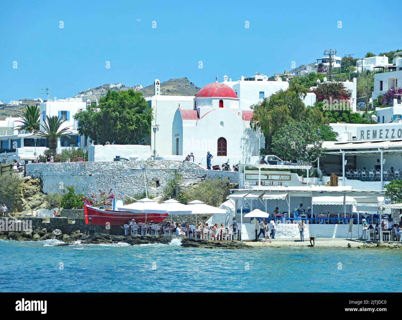 Typical Greek architecture in the coast of Mykonos, Greece, Europe ...