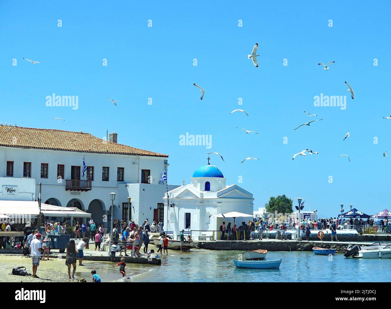 Typical Greek architecture in the coast of Mykonos, Greece, Europe ...