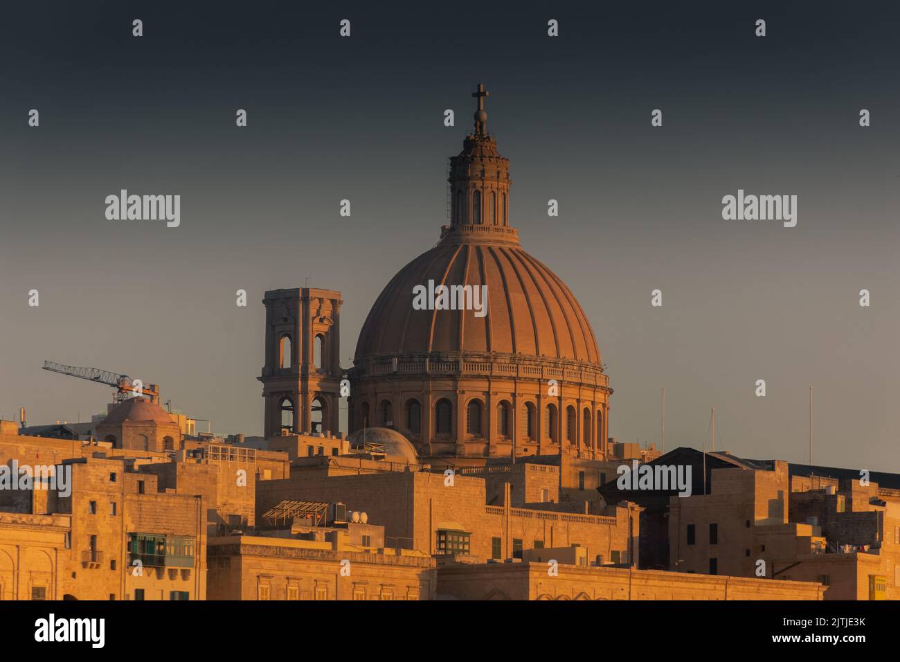 Dome of Valletta Basilica of Our Lady of Mount Carmel at sunset, Malta ...