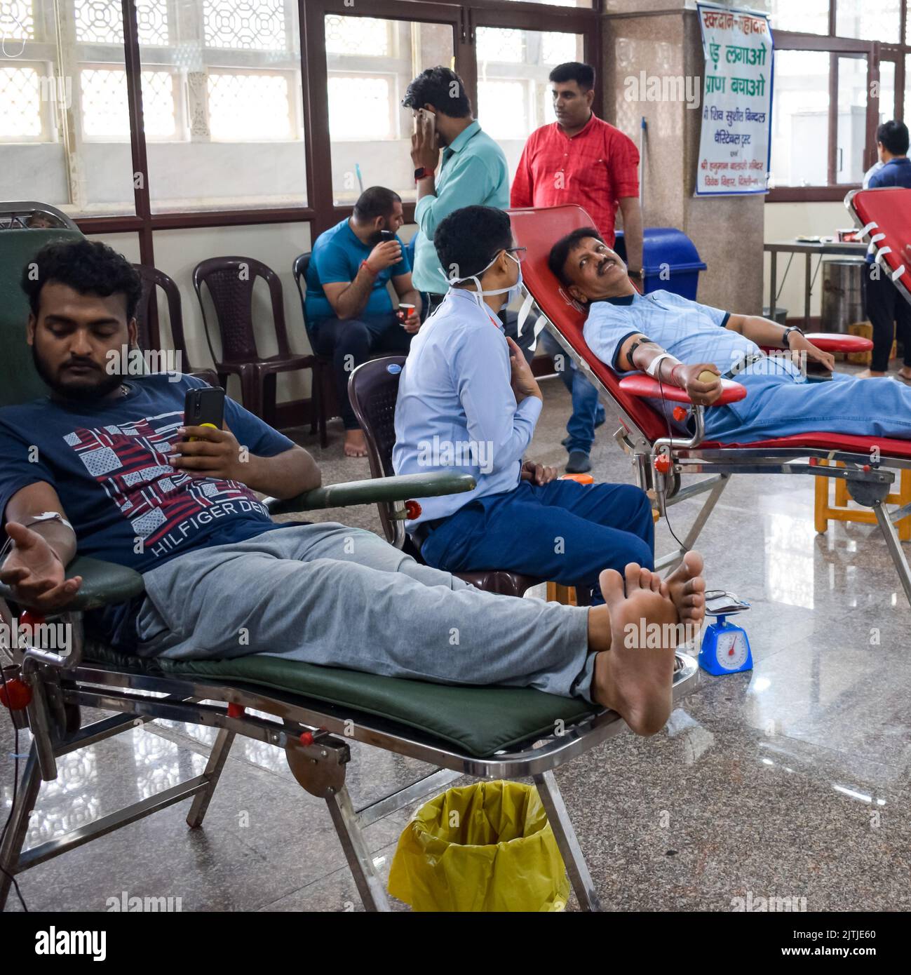Delhi, India, June 19 2022 - Blood donor at Blood donation camp held at ...