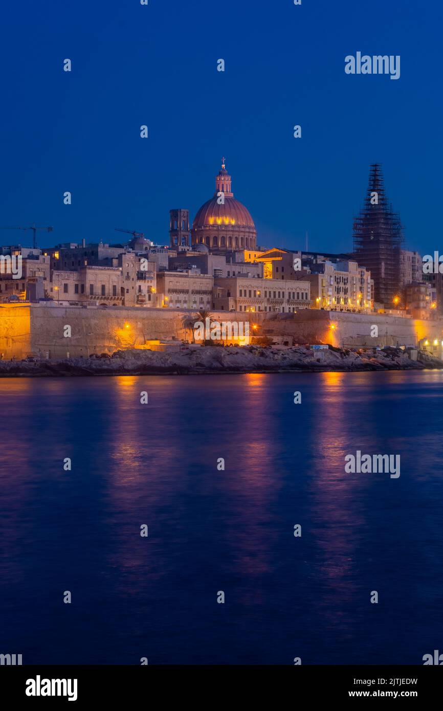 Skyline of Valletta by night, view from Sliema, Malta Stock Photo - Alamy