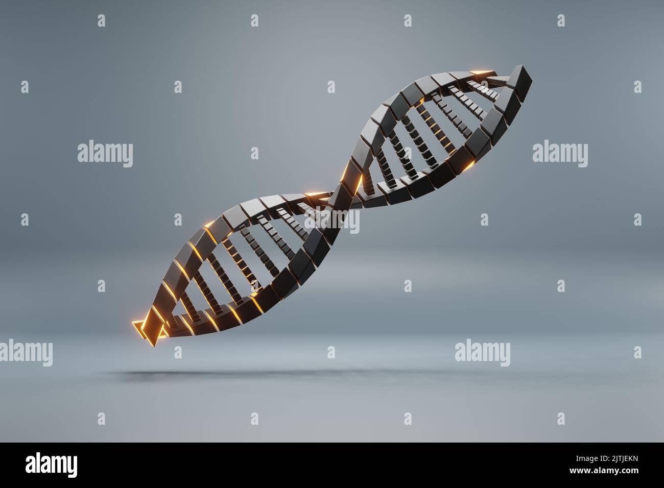 Beautiful black DNA molecule with yellow light symbol icons on a blue ...