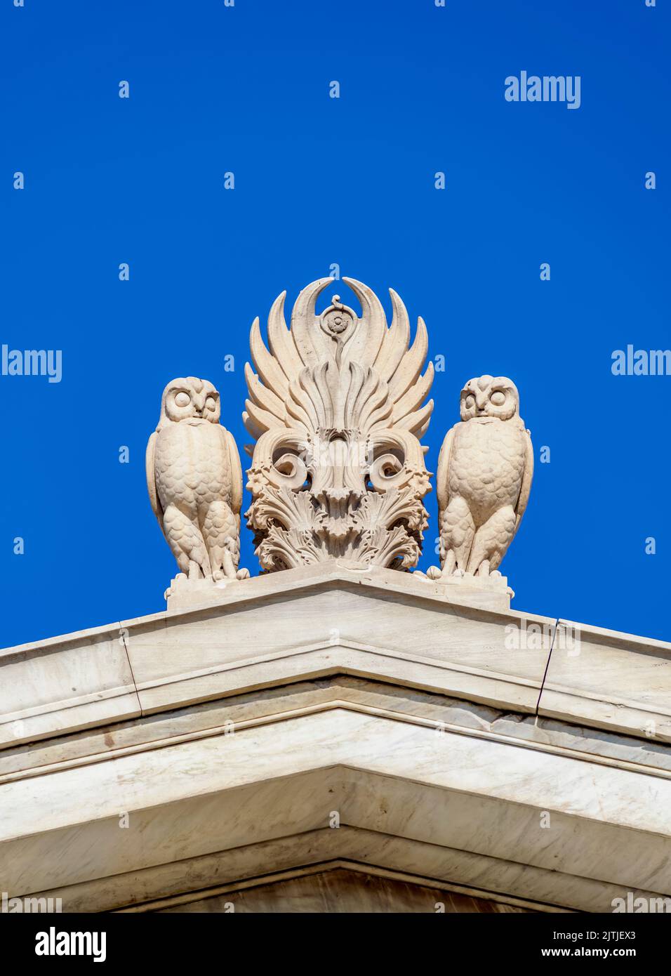 Owls Sculpture at The Vallianeio Megaron, National Library, detailed ...