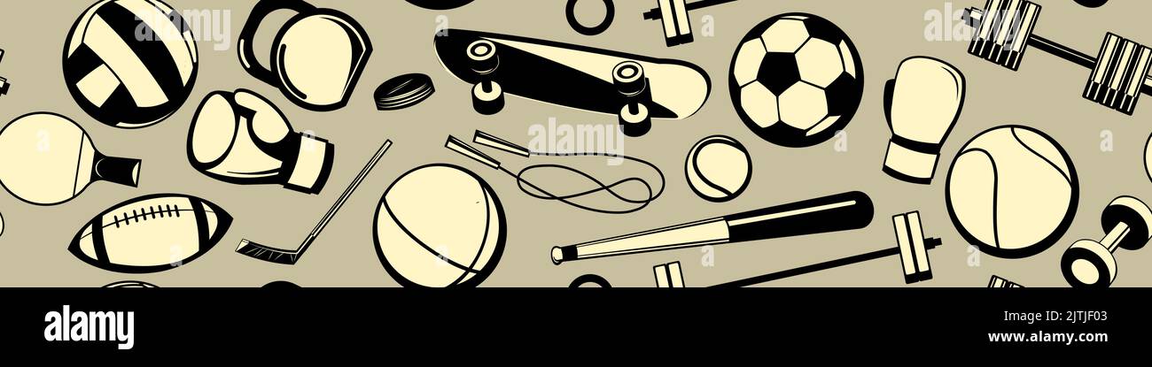 Sports equipment for athletes. Horizontal seamless pattern. Set of ...