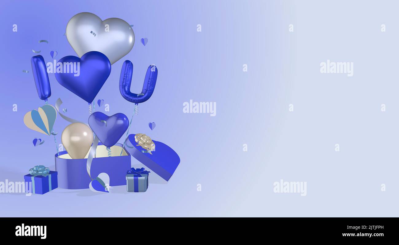 3D render rendered gift boxes heart balloons ribbon bows balloon I ...