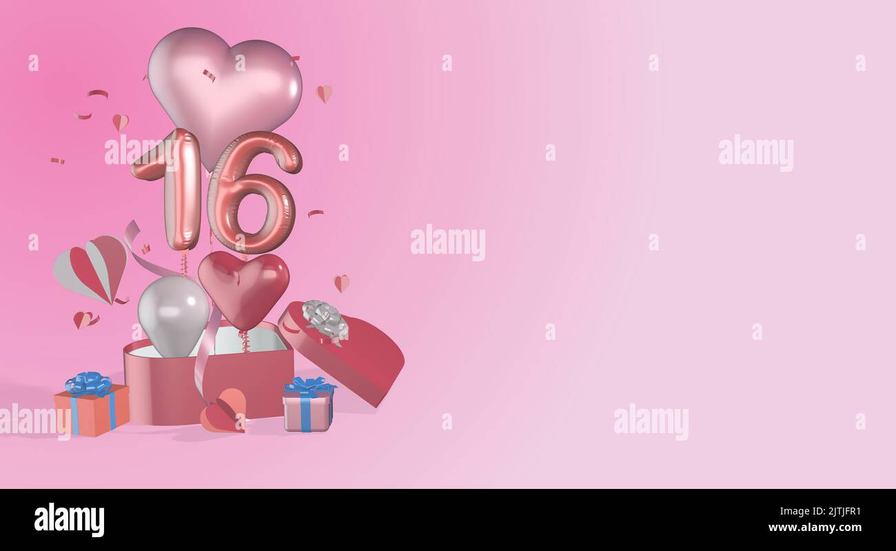3D render rendered gift boxes heart balloons ribbon bows balloon ...