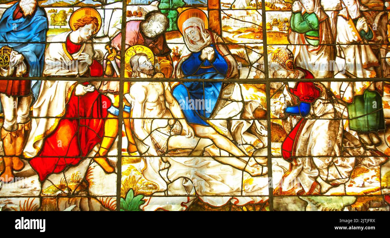 Stained glass or stained glass windows inside the Hermitage Museum in ...