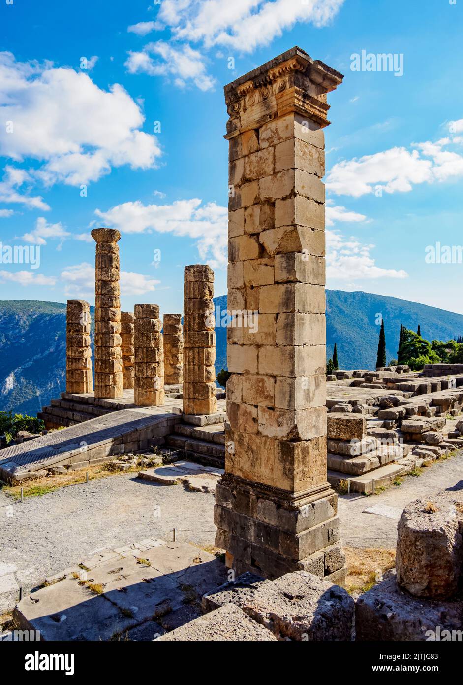 The Temple of Apollo, elevated view, Delphi, Phocis, Greece Stock Photo ...