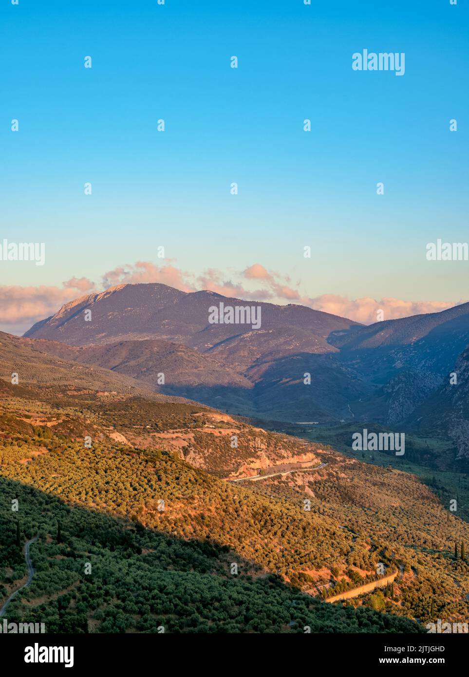 Landscape of the Pleistos River Valley at sunset, Delphi, Phocis ...