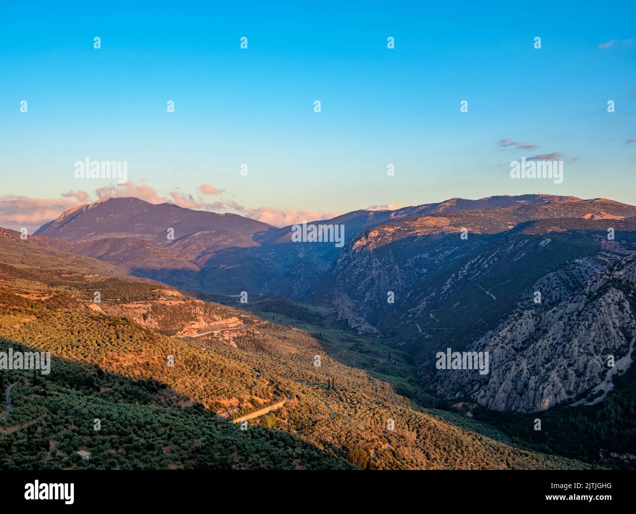 Landscape of the Pleistos River Valley at sunset, Delphi, Phocis ...