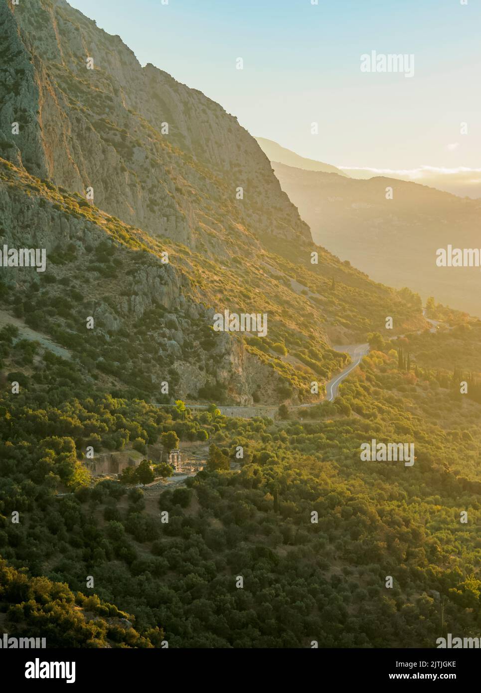 View towards the Tholos of Delphi, Temple of Athena Pronaia, sunrise ...