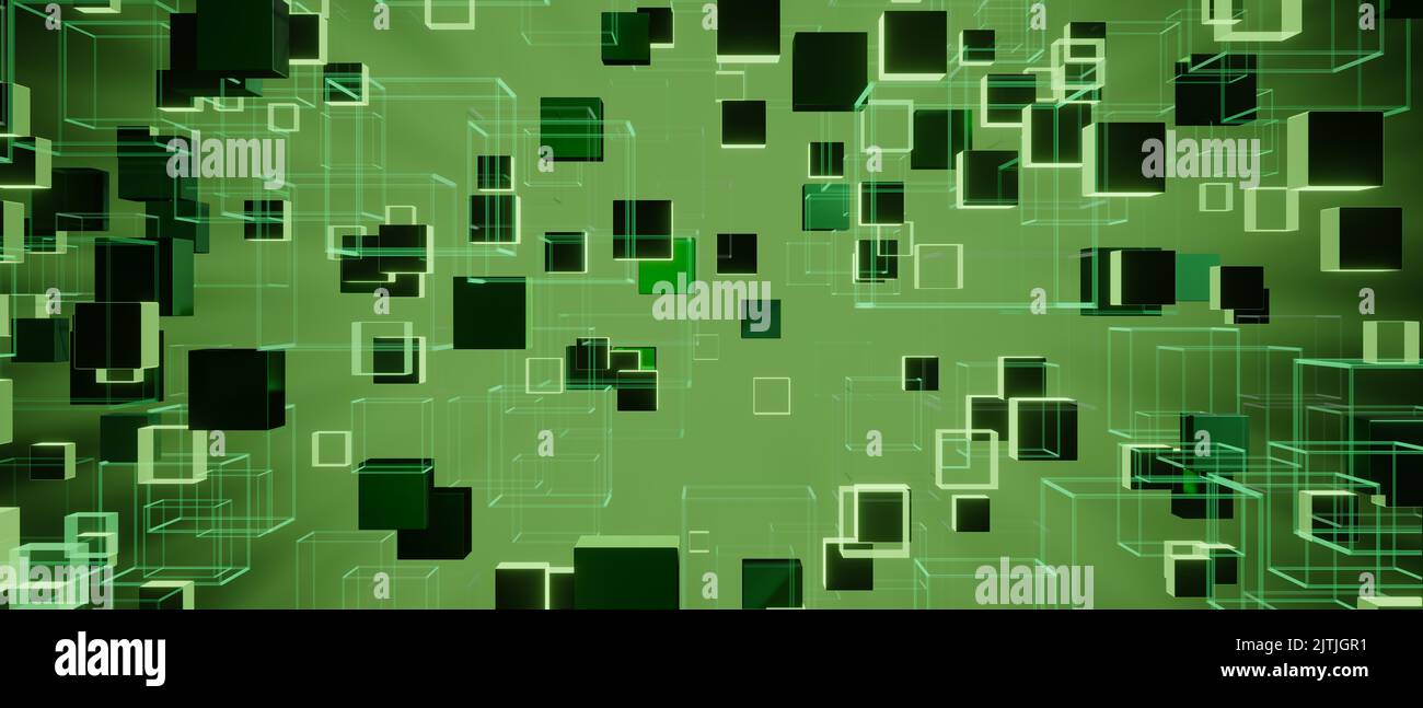 Futuristic Abstract Background Frame of Glowing Green Cubes 3D ...