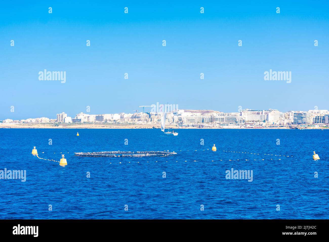 View of Bugibba from the sea, Malta Stock Photo - Alamy