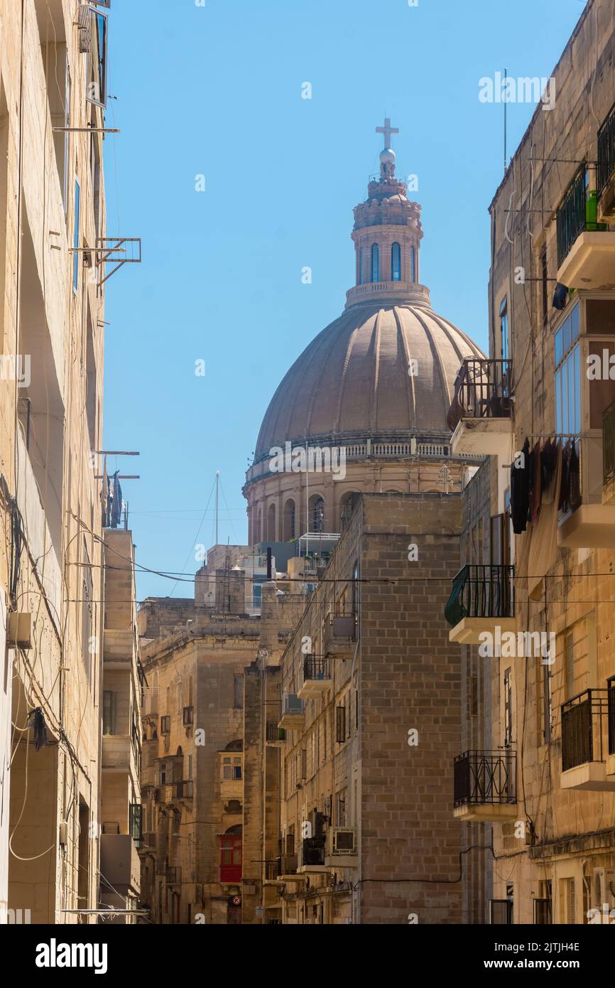 Dome of Valletta Basilica of Our Lady of Mount Carmel from the street ...