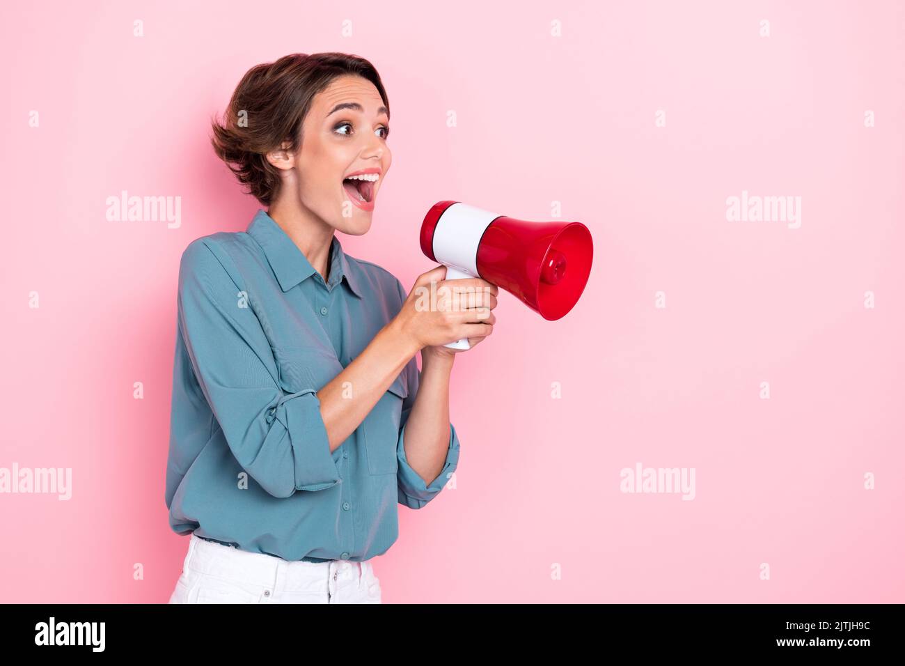 Photo of young adorable pretty nice perfect positive woman hold ...